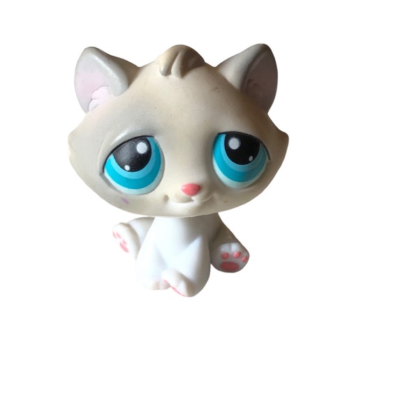 Vintage | Toys | Littlest Pet Shop Lps 53 White Gray Cat Kitty Blue ...